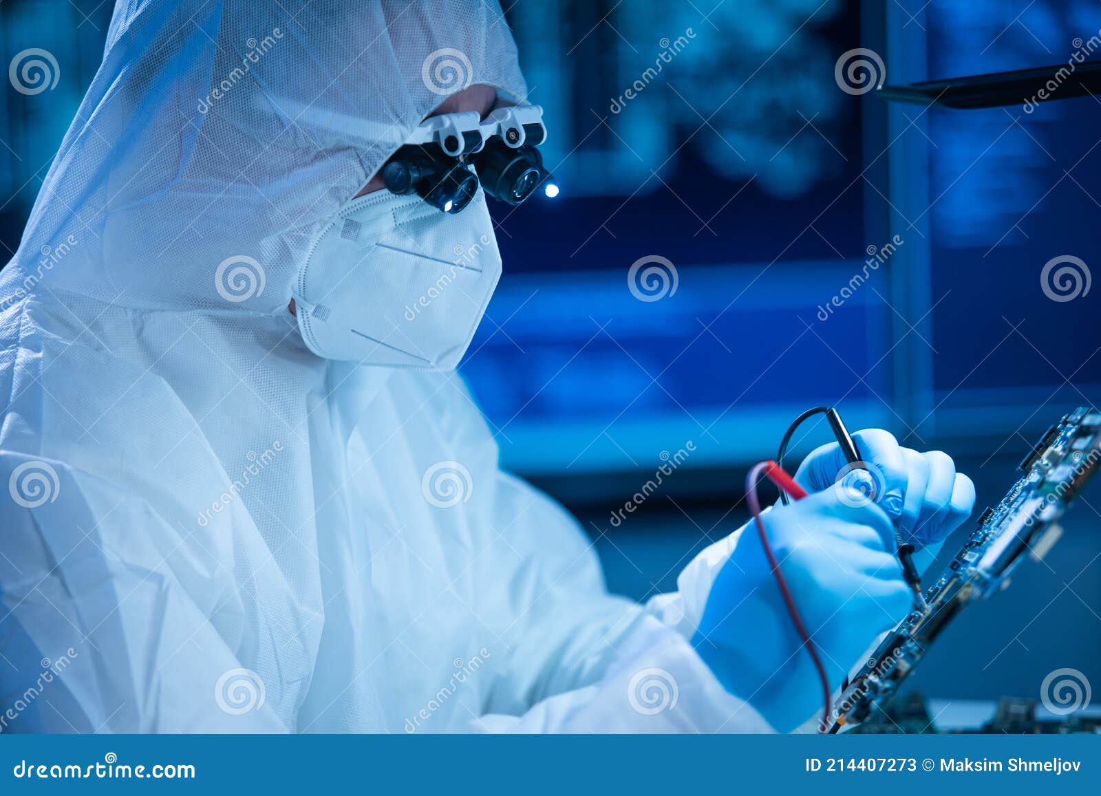 Microelectronics Engineer Works in a Modern Scientific Laboratory on ...