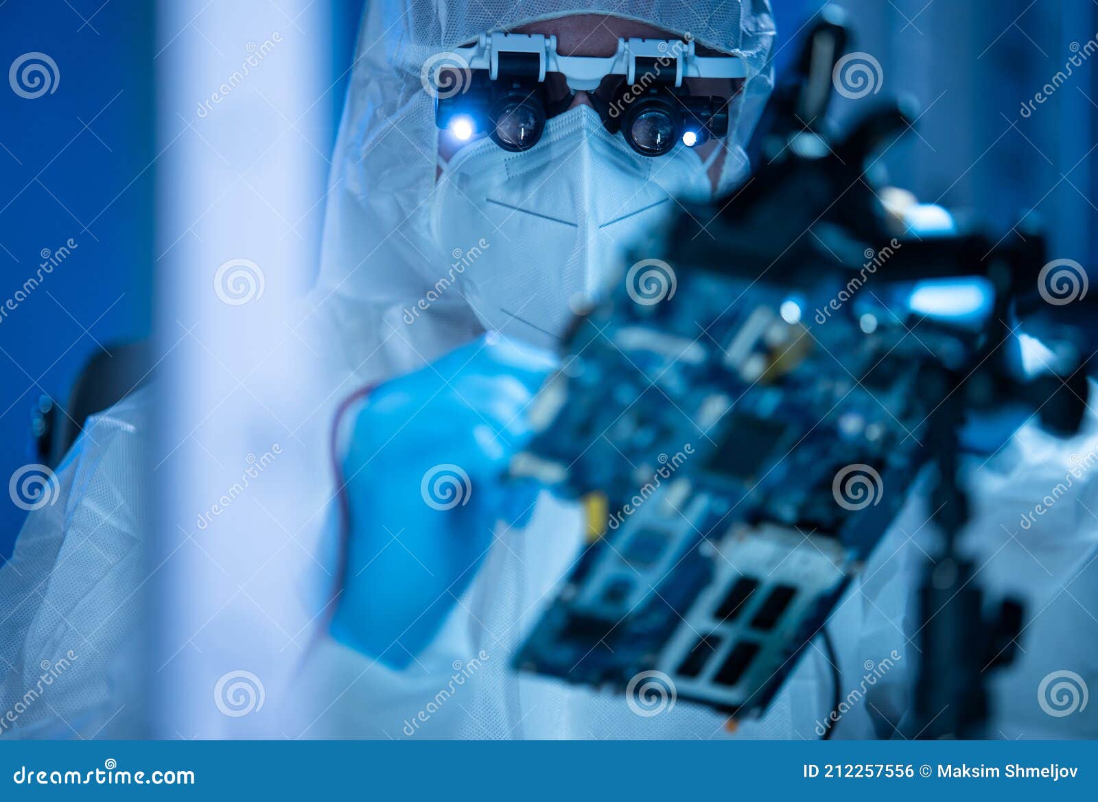 Microelectronics Engineer Works in a Modern Scientific Laboratory on ...