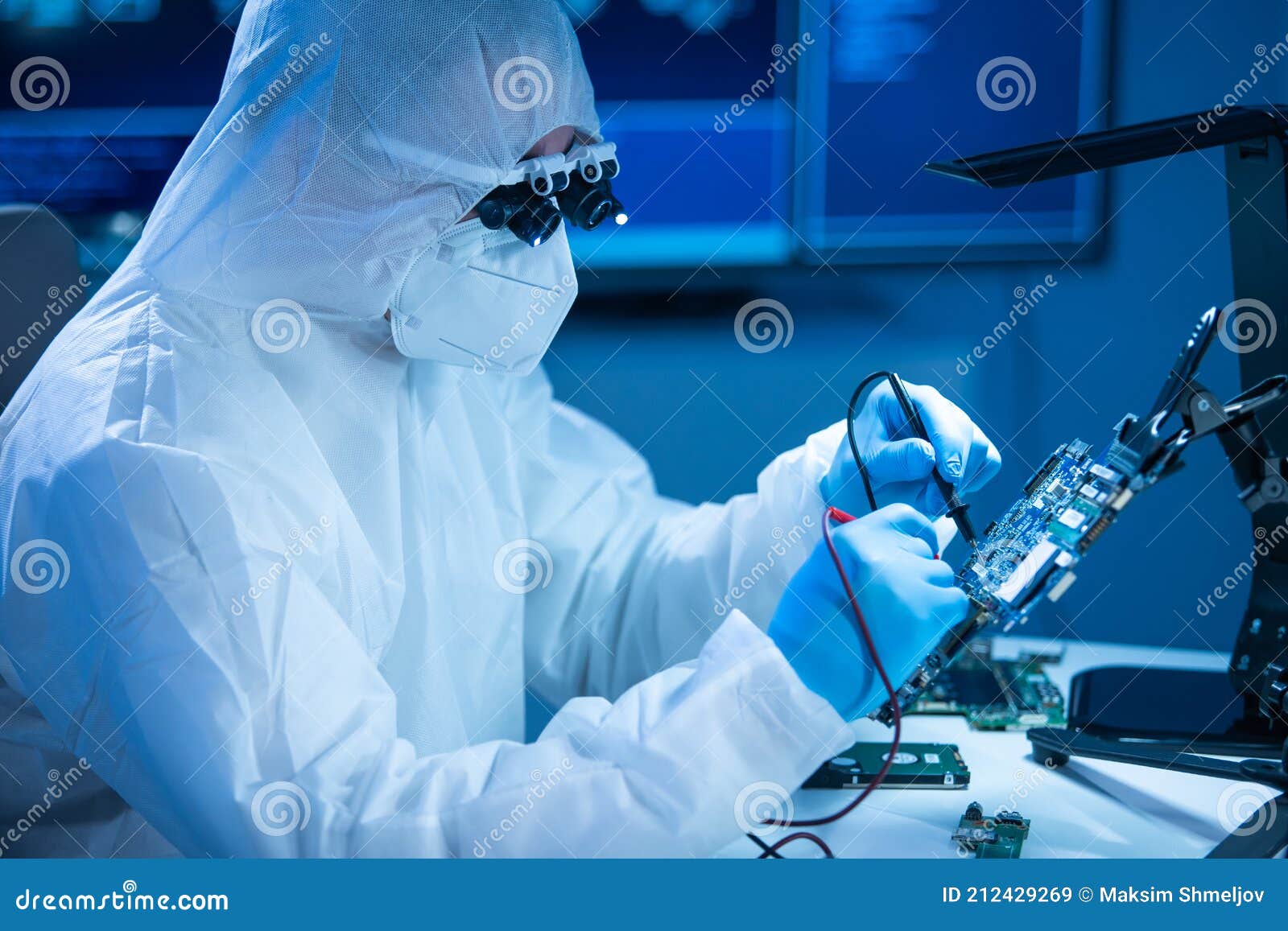 Microelectronics Engineer Works in a Modern Scientific Laboratory on ...