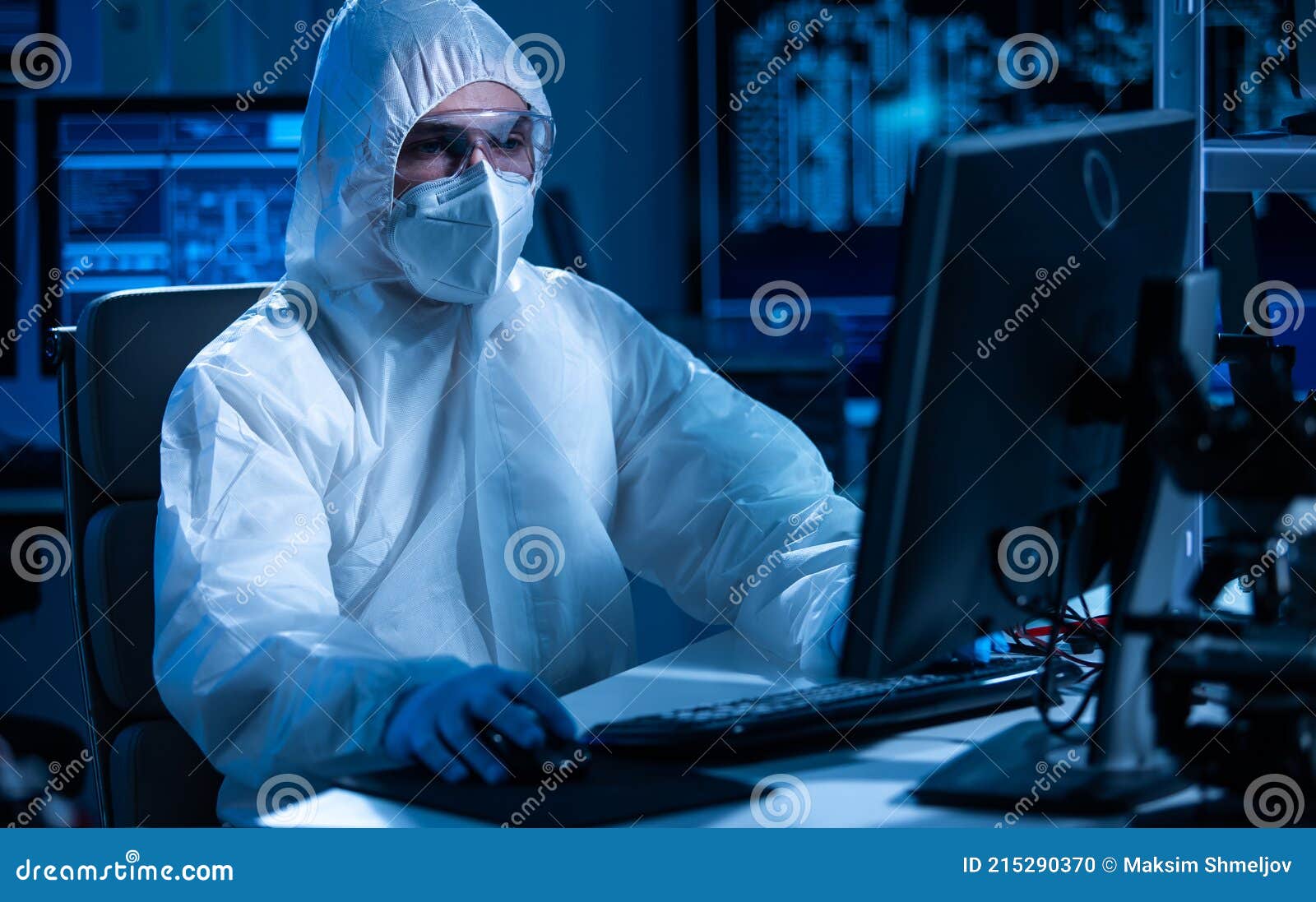 Microelectronics Engineer Works in a Modern Scientific Laboratory on ...