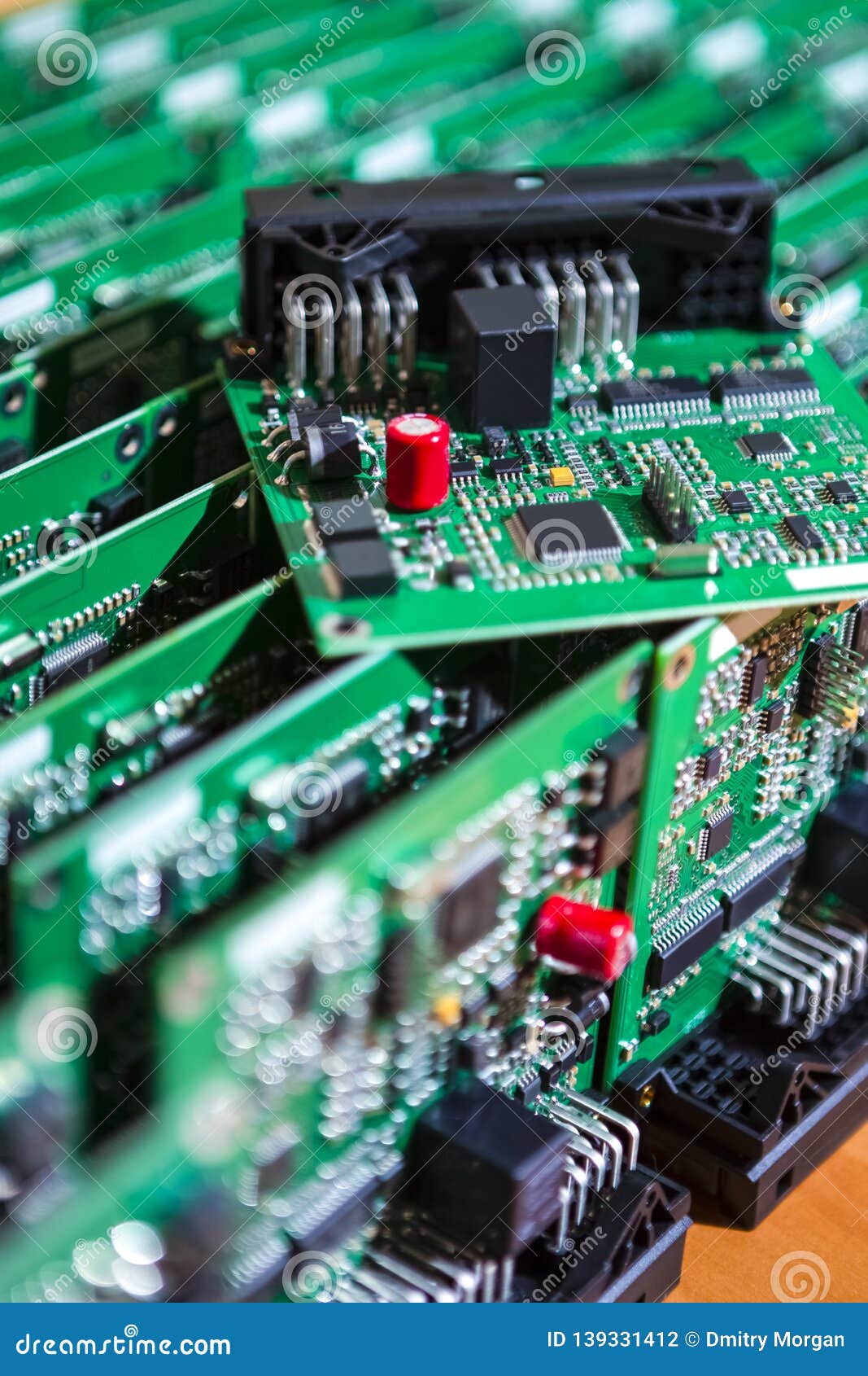 Microelectronics Industry and Manufacturing. Stack of Produced Printed ...