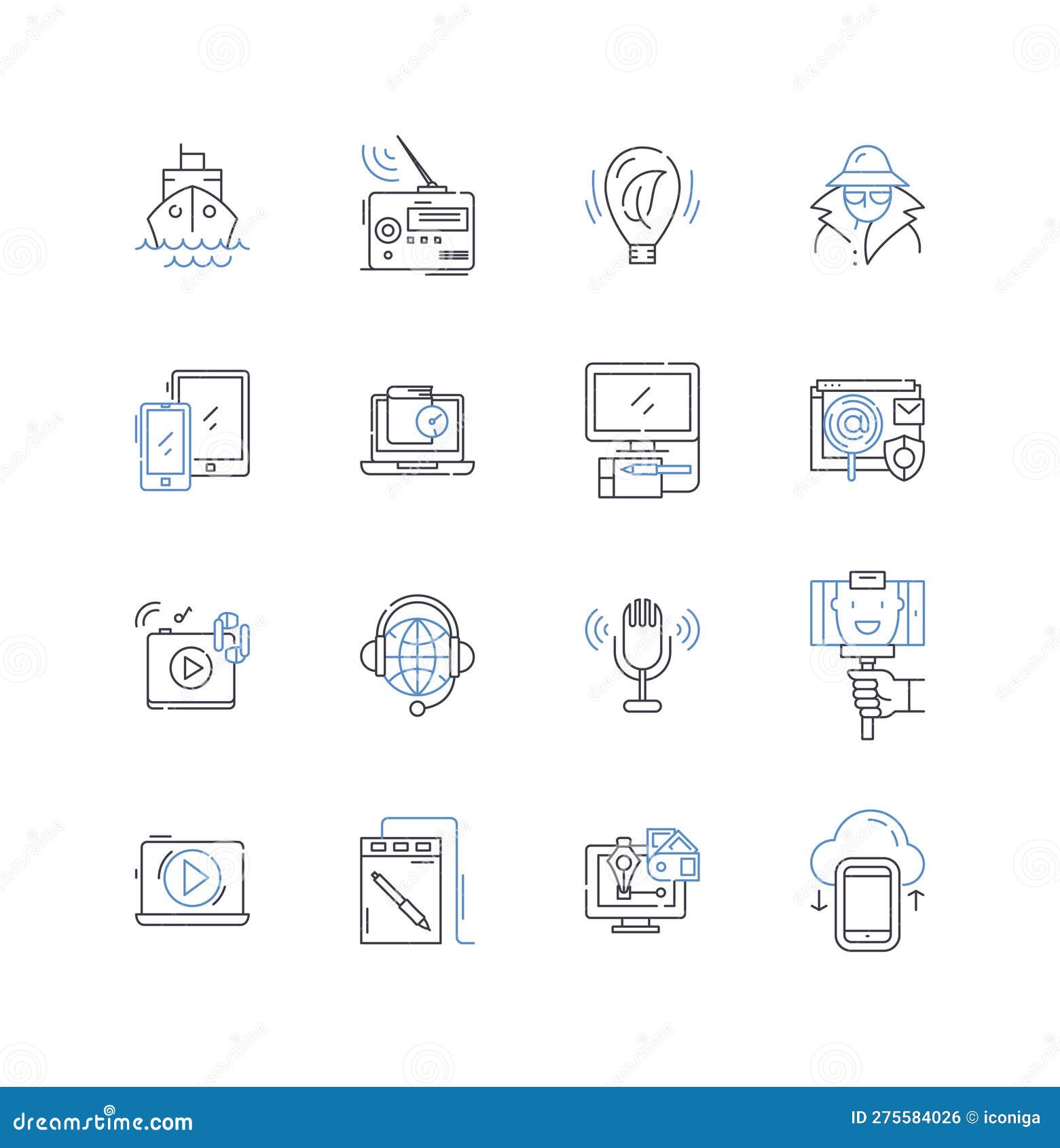 Microelectronics Line Icons Collection Silicon Nanotechnology Miniaturization Semiconductor