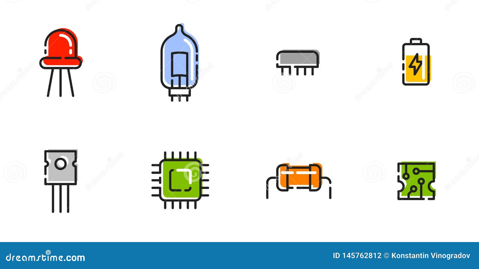 Eight Transistor Component Electronic Electrical Symbols Light Yellow ...
