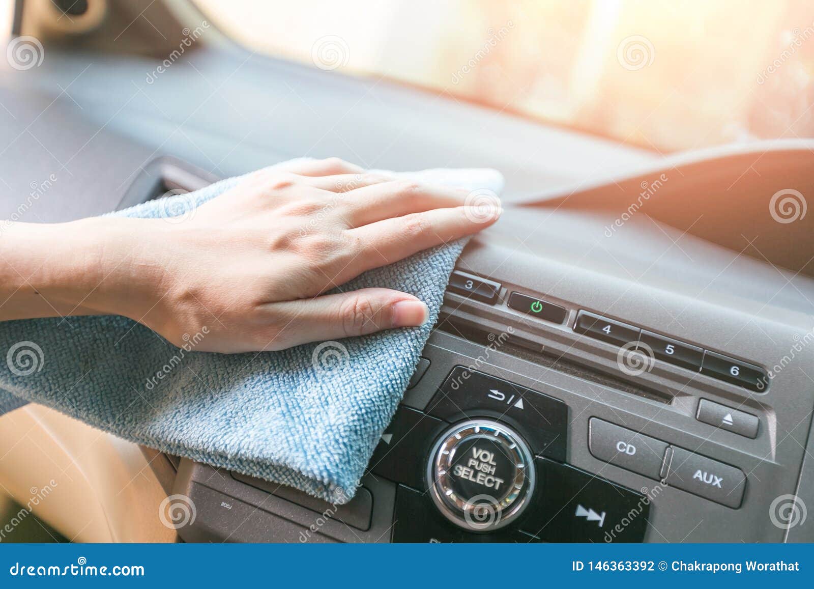 Microfiber and Console Car, Hand Cleaning Interior Modern Car Stock ...