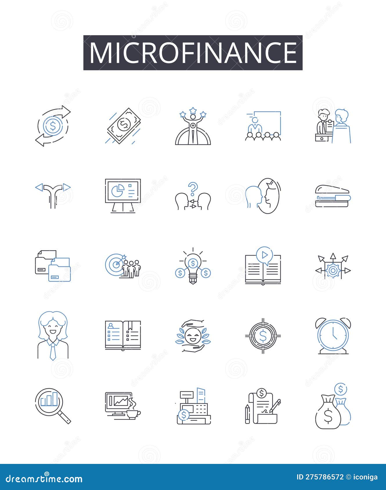 Microfinance Line Icons Collection. Fulfillment, Adventures, Joy ...
