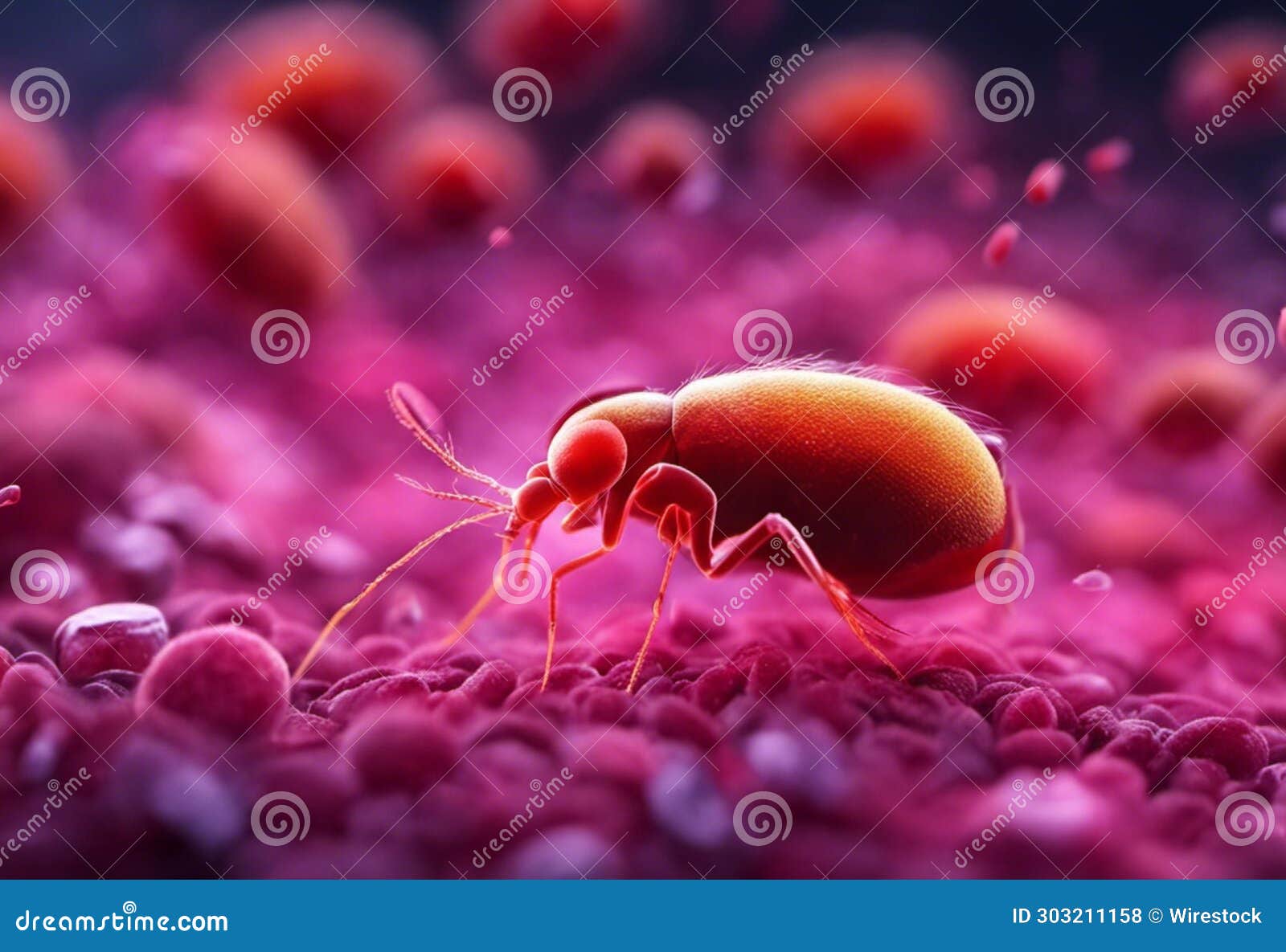 A Micrograph Bug Surrounded by Vibrant Red Blood Cells in a Laboratory ...
