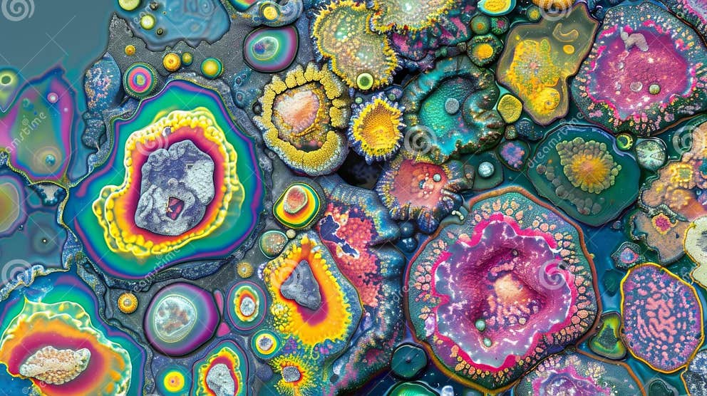 A Micrograph of Vibrant Algal Blooms Under a Polarized Light Microscope ...