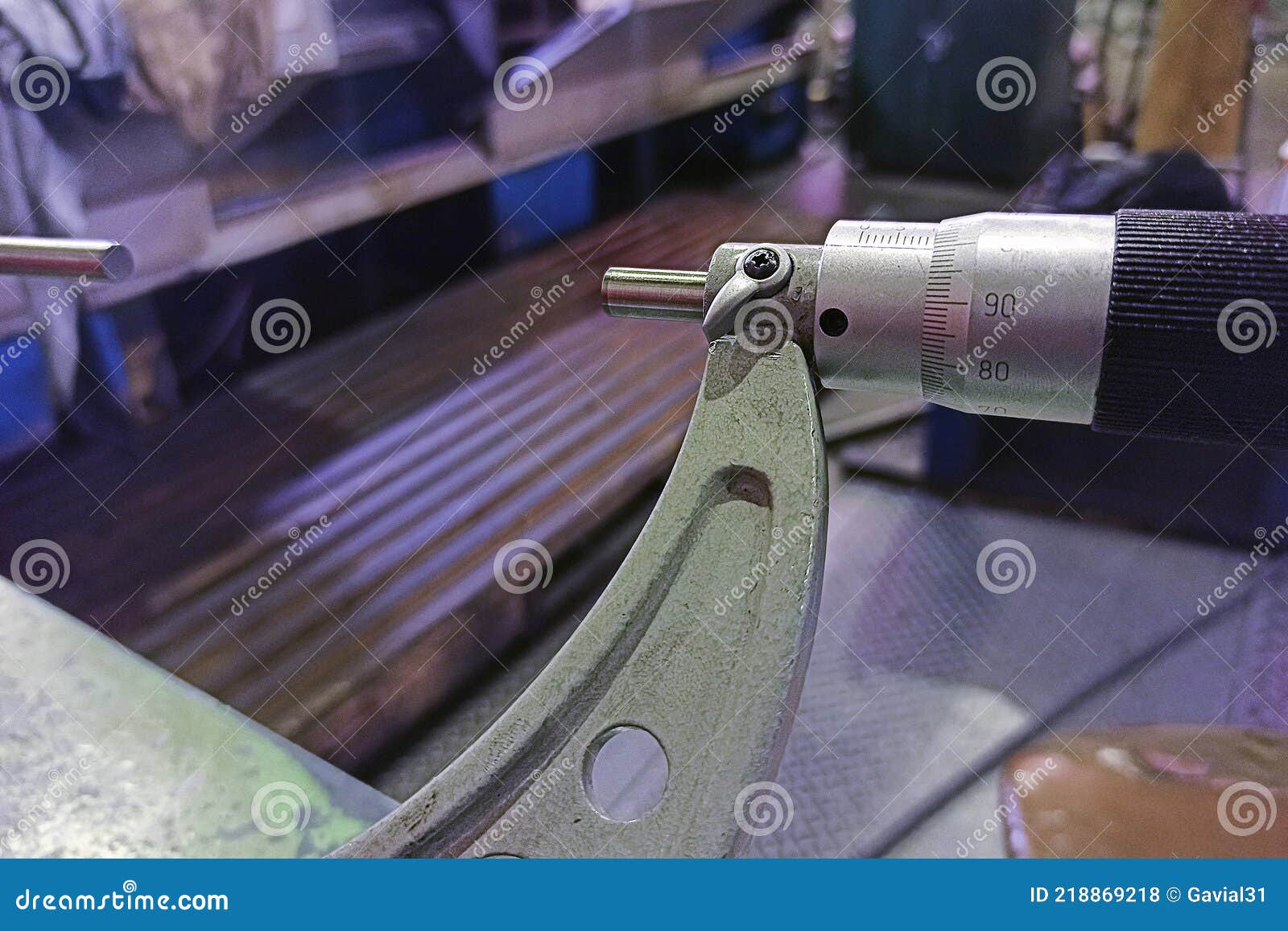 Micrometer Close-up on the Background of Machine Tools. the Concept of ...
