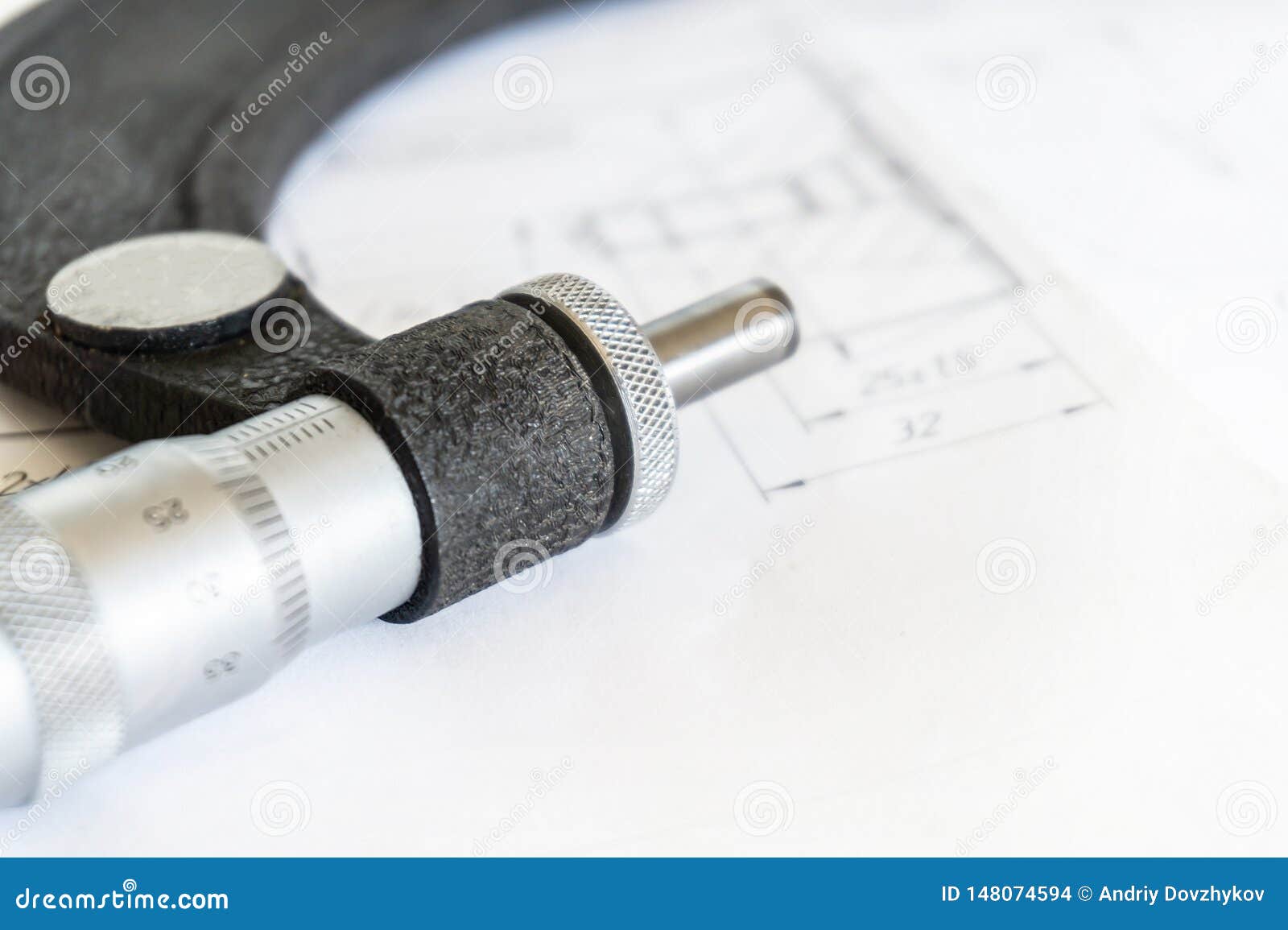 The Micrometer Lies on the Technical Drawing, after the Technical ...