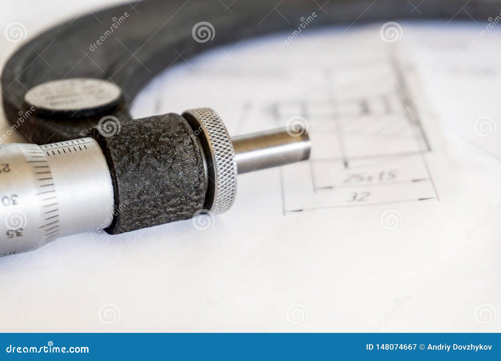 The Micrometer Lies on the Technical Drawing, after the Technical ...