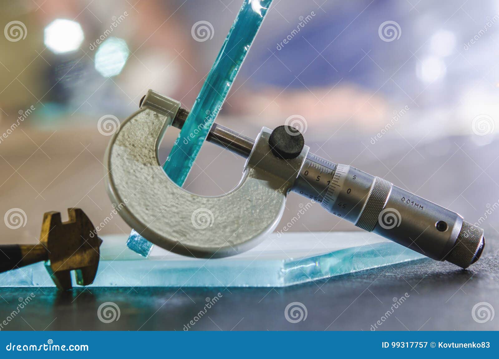 Micrometer Measures the Thickness of the Glass Stock Image - Image of ...