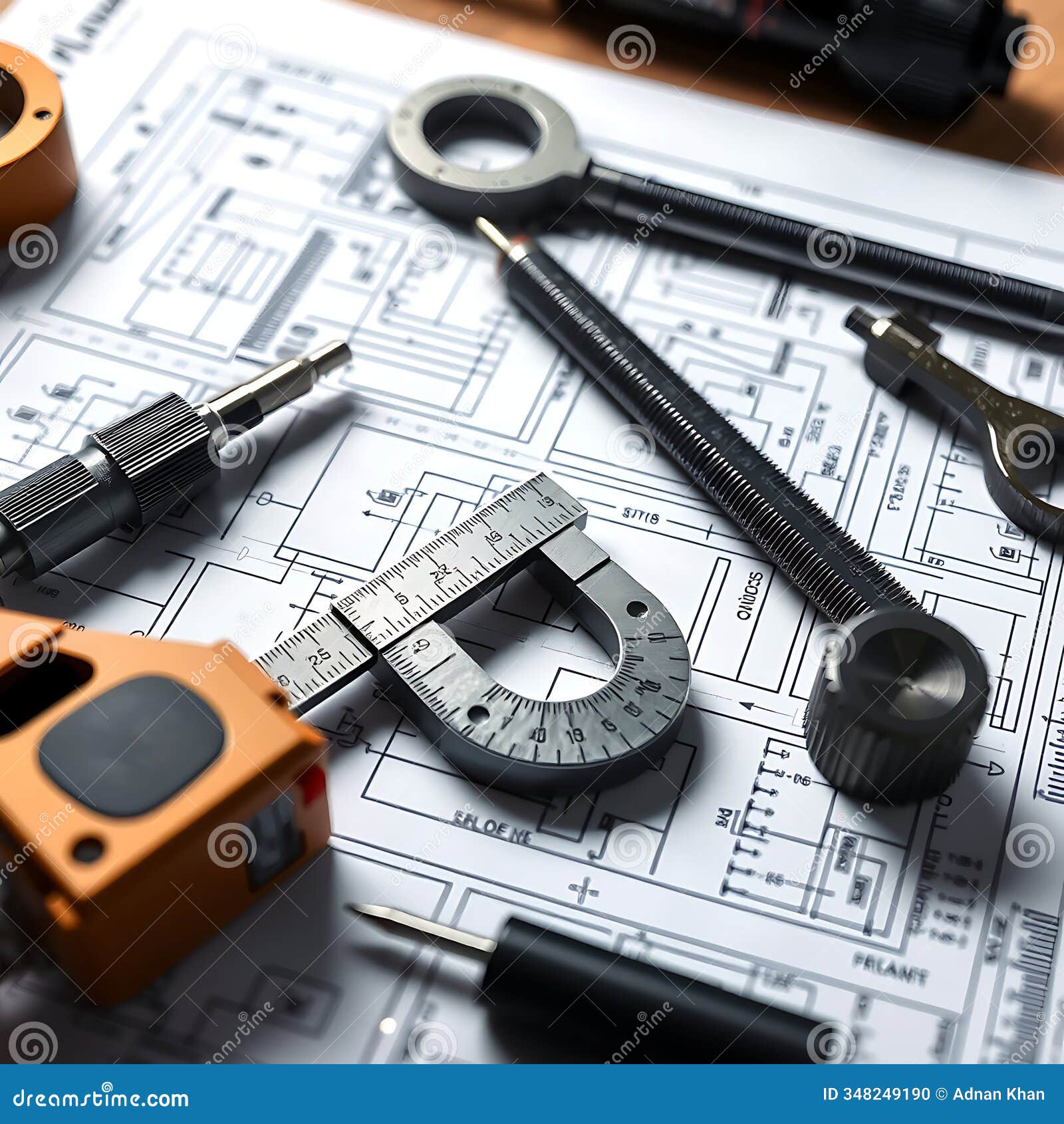 A Micrometer and Precision Tools Arranged on a Blueprints Layout ...