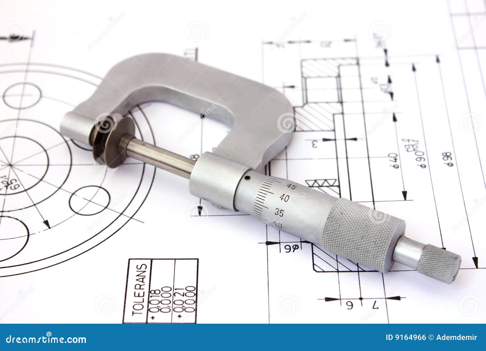 Micrometer on Technical Drawing. Horizontal Stock Photo - Image of ...