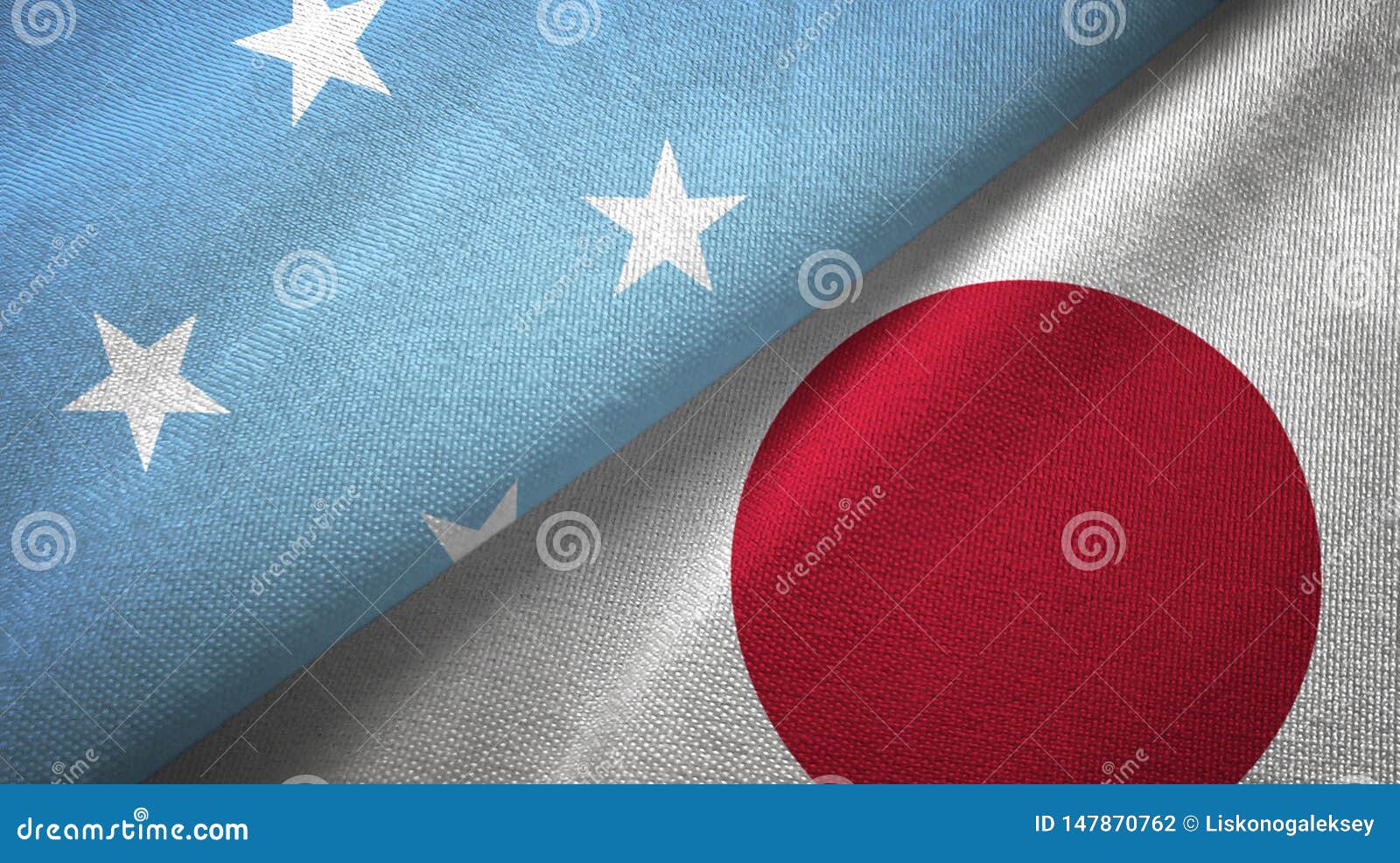 Micronesia and Japan Two Flags Textile Cloth, Fabric Texture Stock ...
