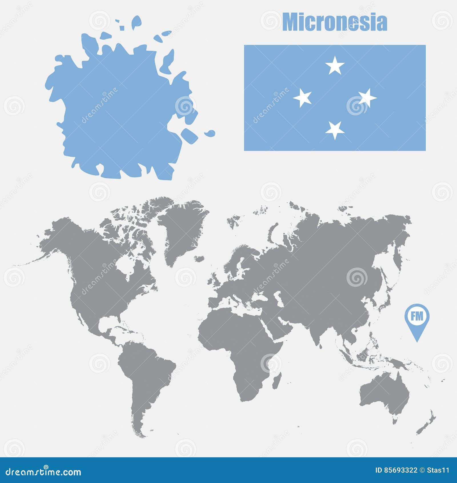 Micronesia Map on a World Map with Flag and Map Pointer. Vector ...