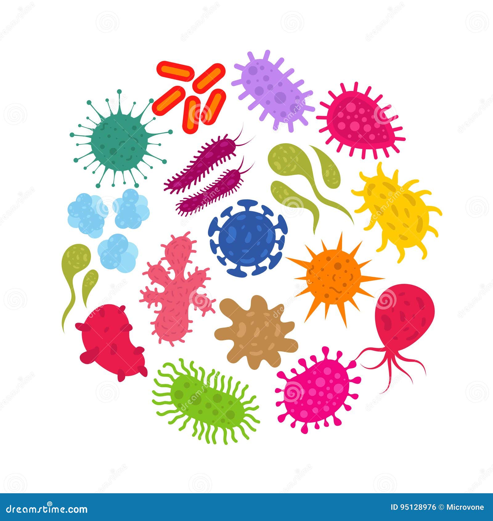 Microorganism and Primitive Infection Virus. Bacteria and Germs Vector ...