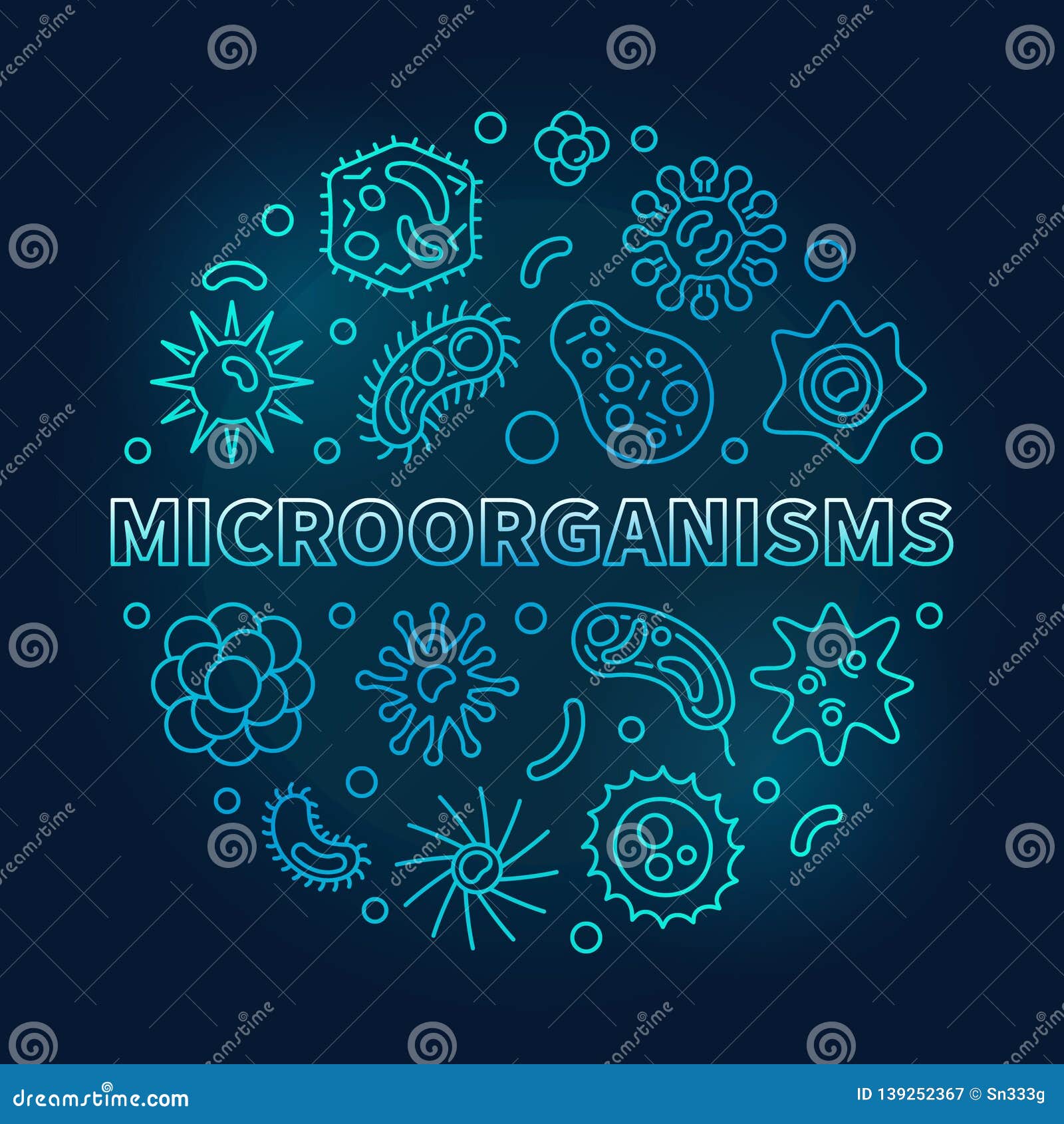 Microorganisms Round Vector Blue Outline Illustration Stock Vector ...