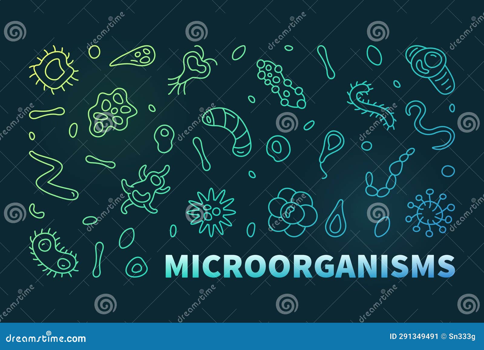 Microorganisms Vector Micro Organisms Concept Linear Colored Horizontal ...