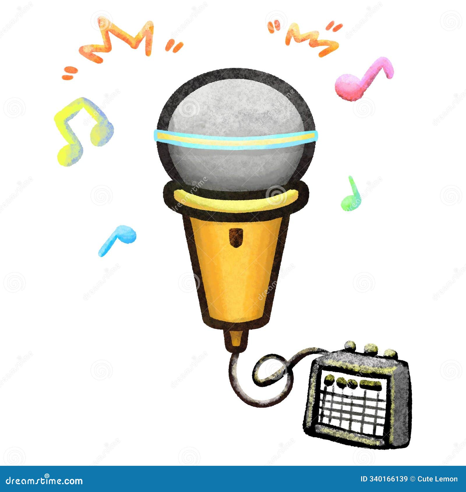 Cartoon Microphone with Music Notes Color Illustration, Audio Device ...