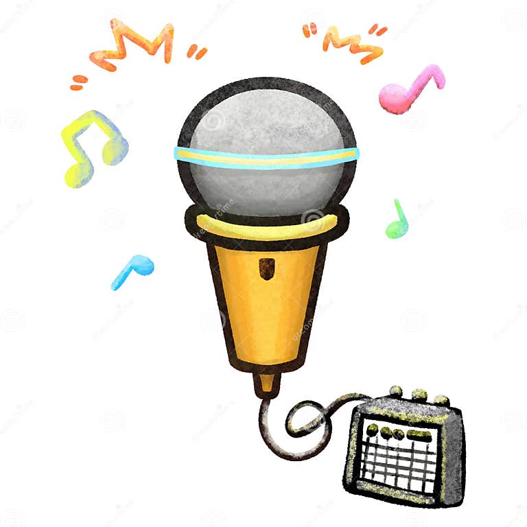 Cartoon Microphone with Music Notes Color Illustration, Audio Device ...