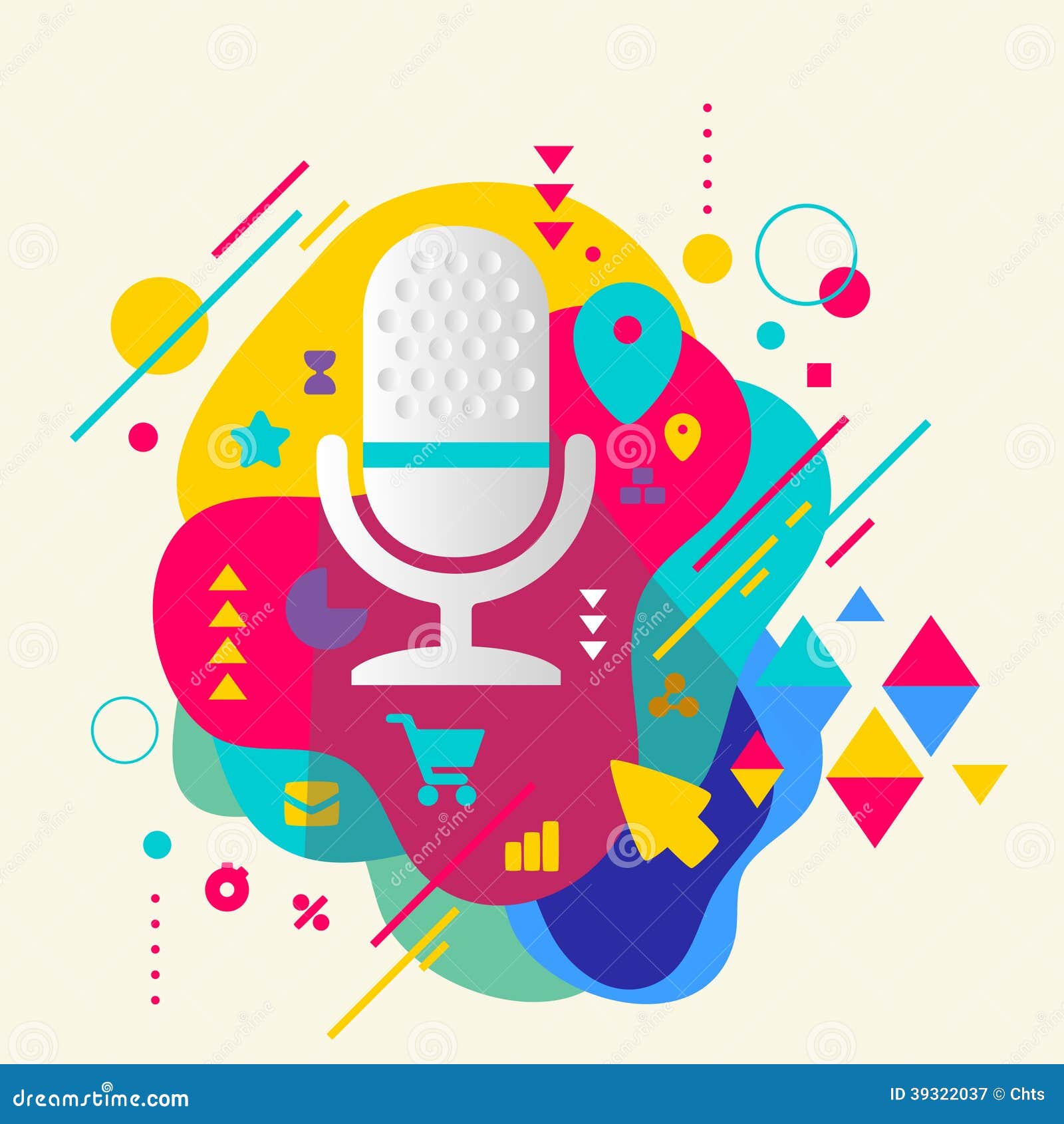 Microphone on Abstract Colorful Spotted Background with Differen Stock ...