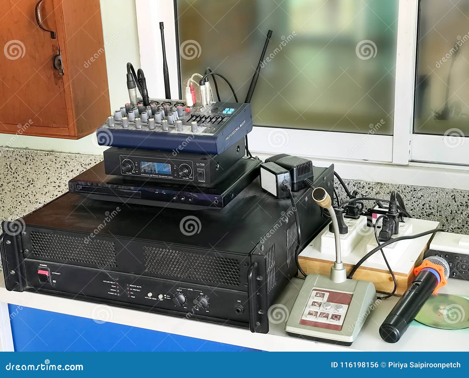 Microphone Amplifier in School Control Room. Stock Photo - Image of ...