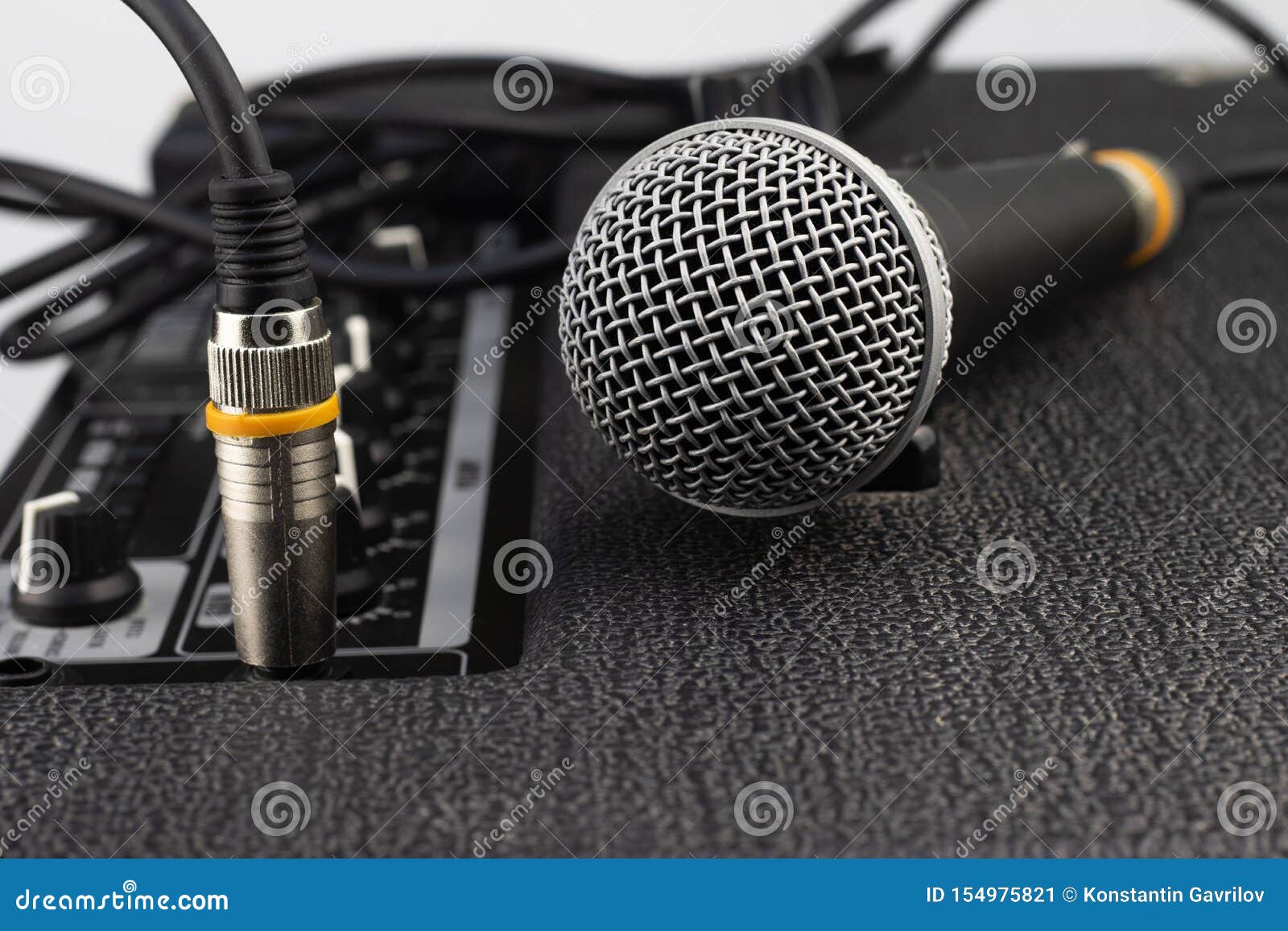 Microphone with Amplifier and Wire Stock Image - Image of broadcast ...