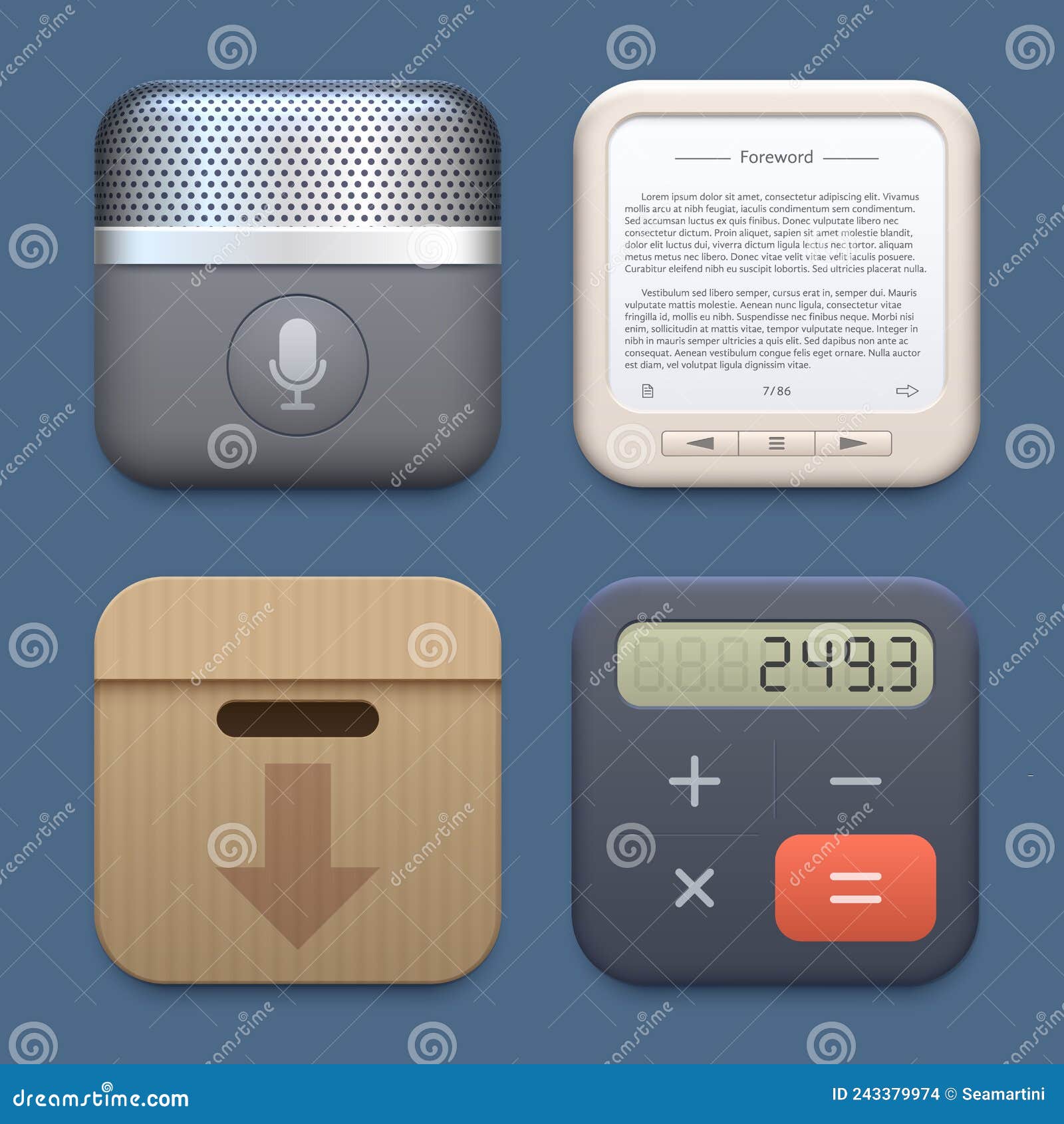 Microphone, Archive, Book Reader and Calculator Stock Vector ...