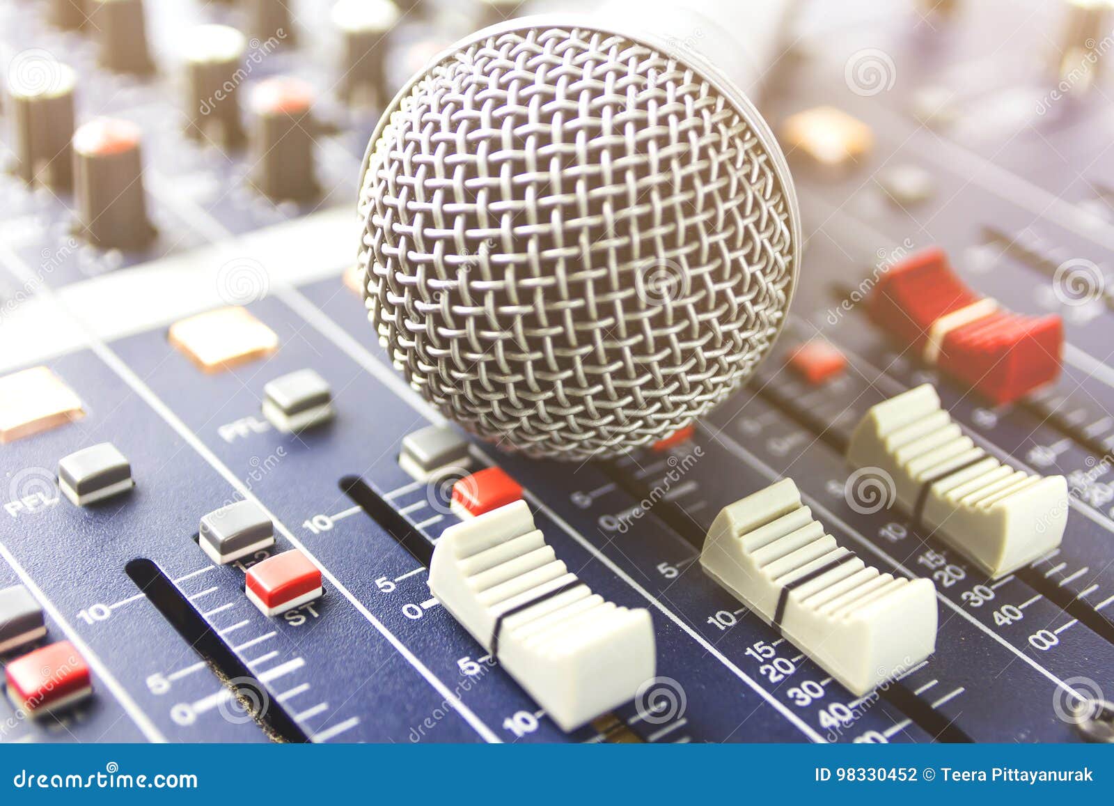 Microphone with Audio Mixer. Stock Photo - Image of control, gallery ...