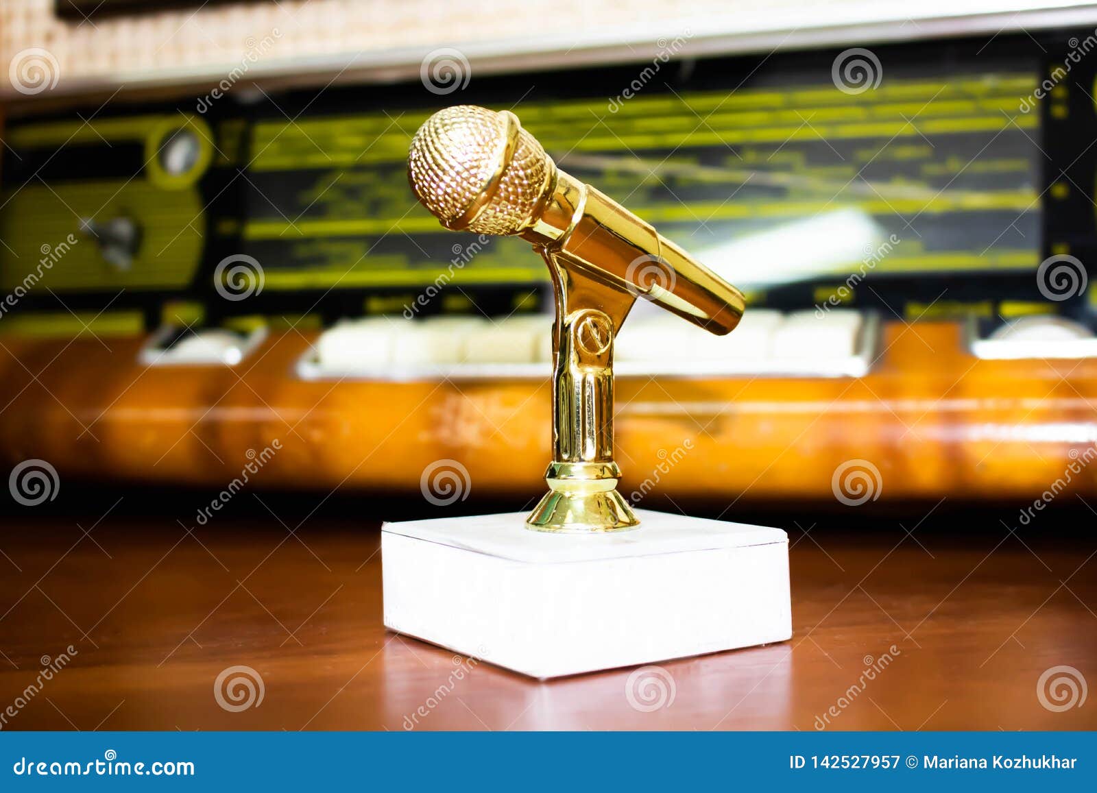 Microphone Award for Achievements in Music Stock Image - Image of radio ...