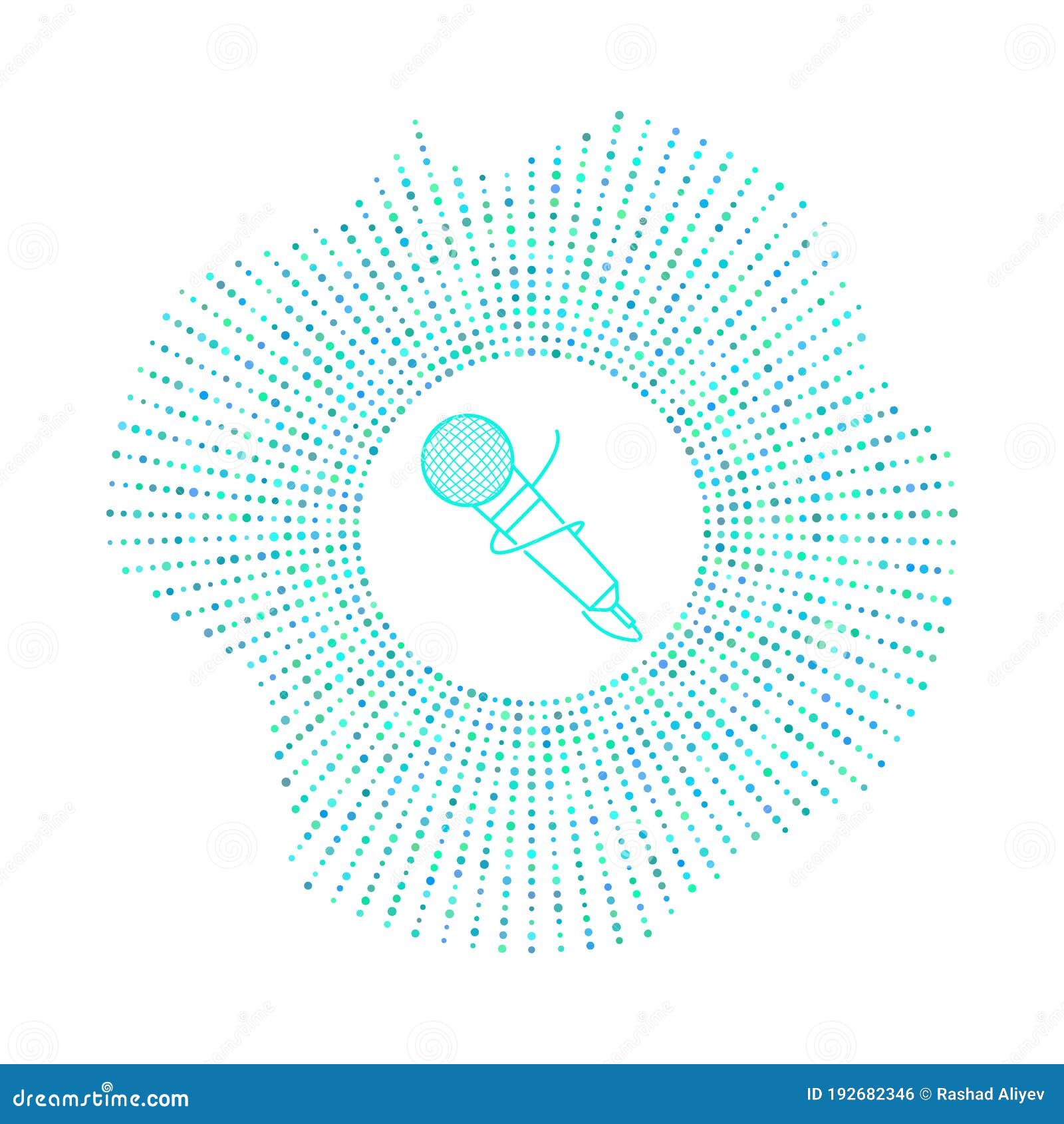 Microphone in Badge with Blue Dots Stock Illustration - Illustration of ...