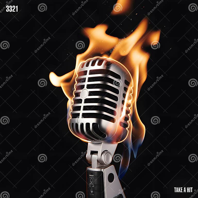 Microphone on a Black Background with Flames. 3d Illustration Stock ...