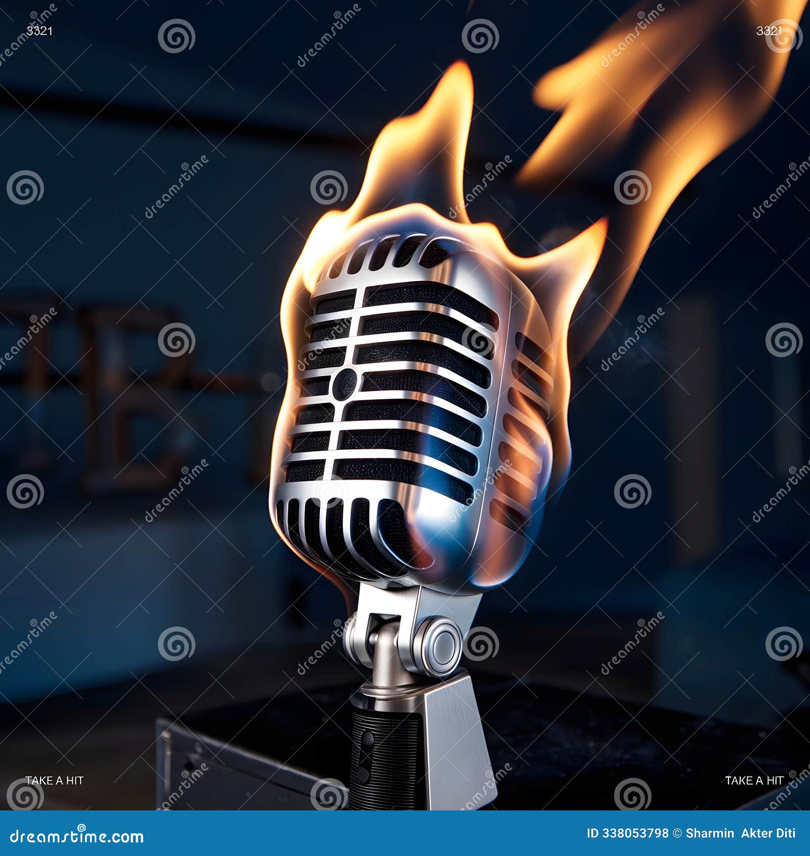 Microphone on a Black Background with Flames. 3d Illustration Stock ...