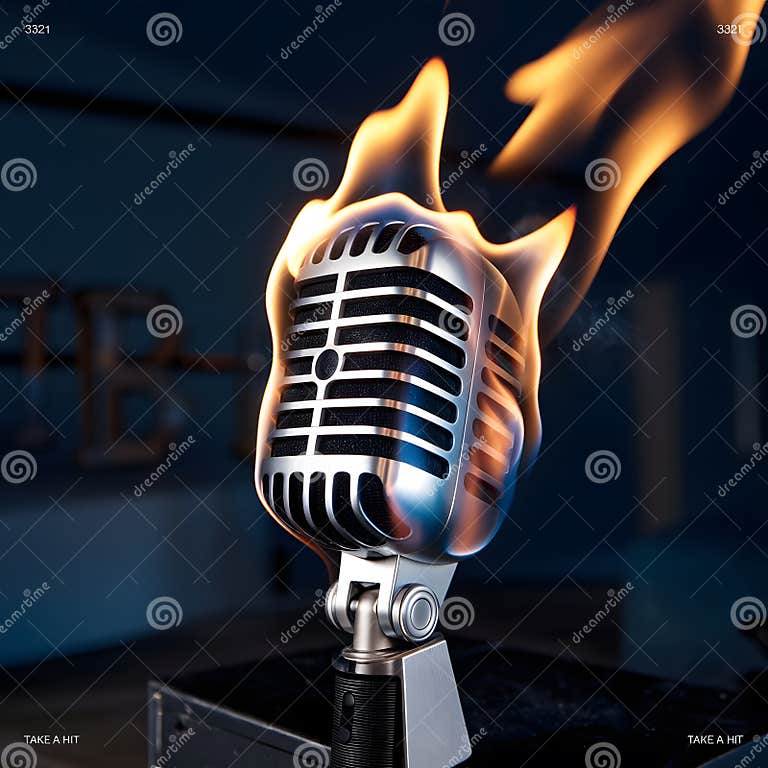 Microphone on a Black Background with Flames. 3d Illustration Stock ...