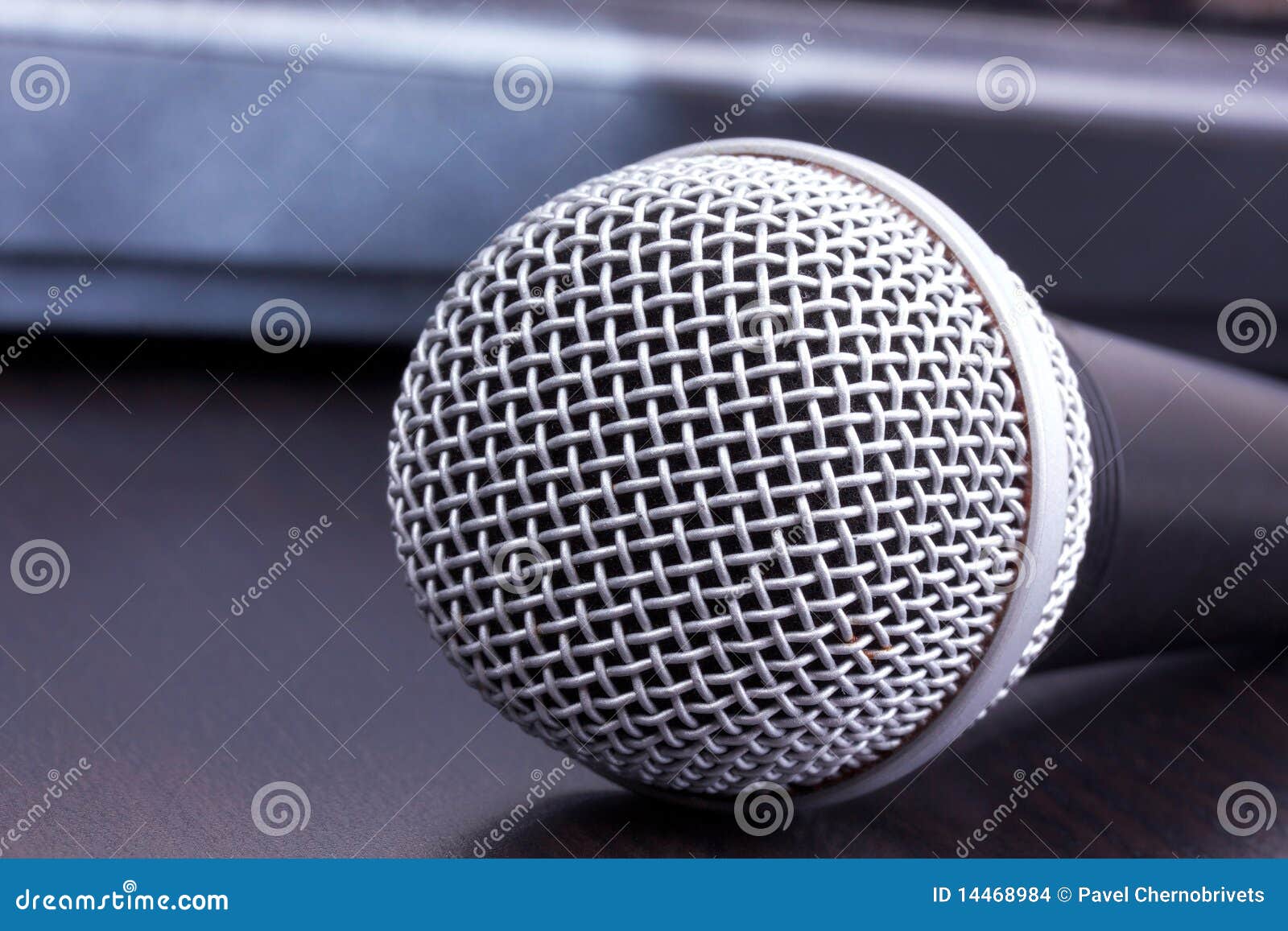 Microphone on black table stock photo. Image of single - 14468984