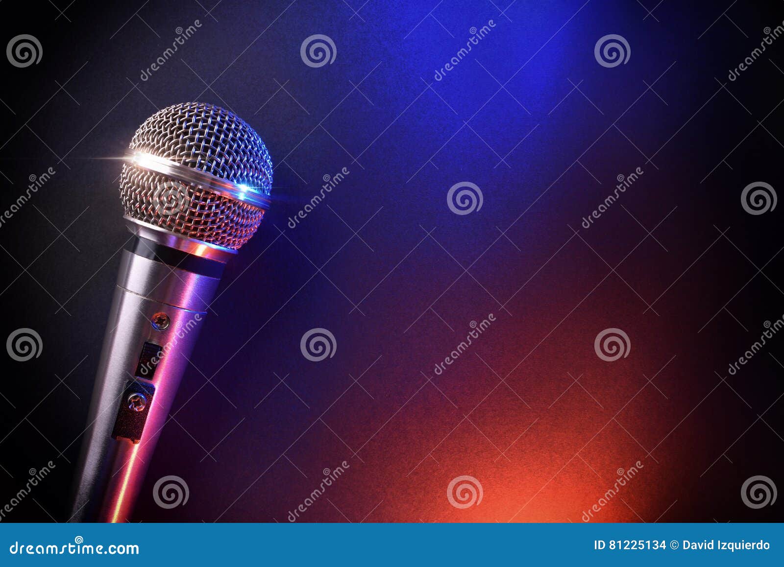 Microphone on Black Table with Red and Blue Lights Top Stock Photo ...