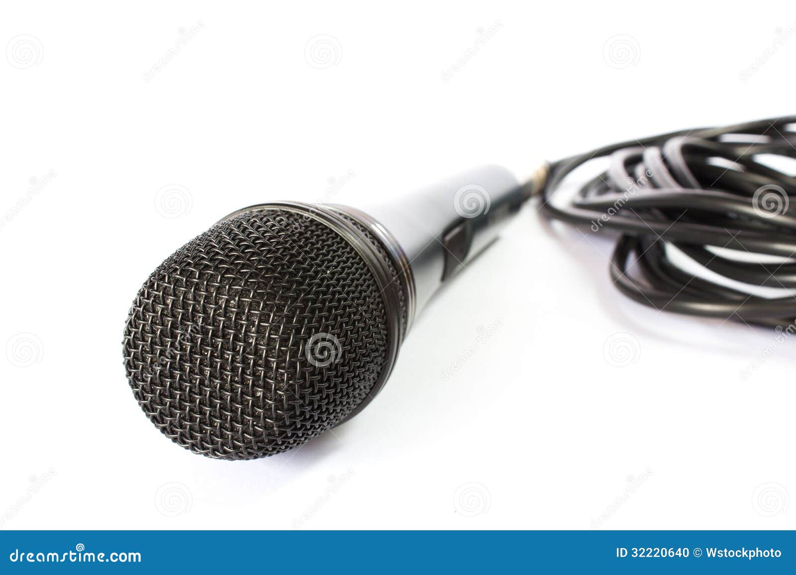 Microphone with Black Wire on White Stock Photo - Image of metal ...
