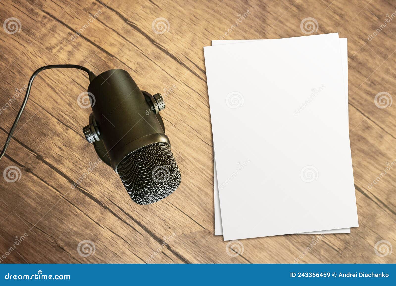 Microphone and Blank Sheet of Paper Stock Image - Image of radio ...