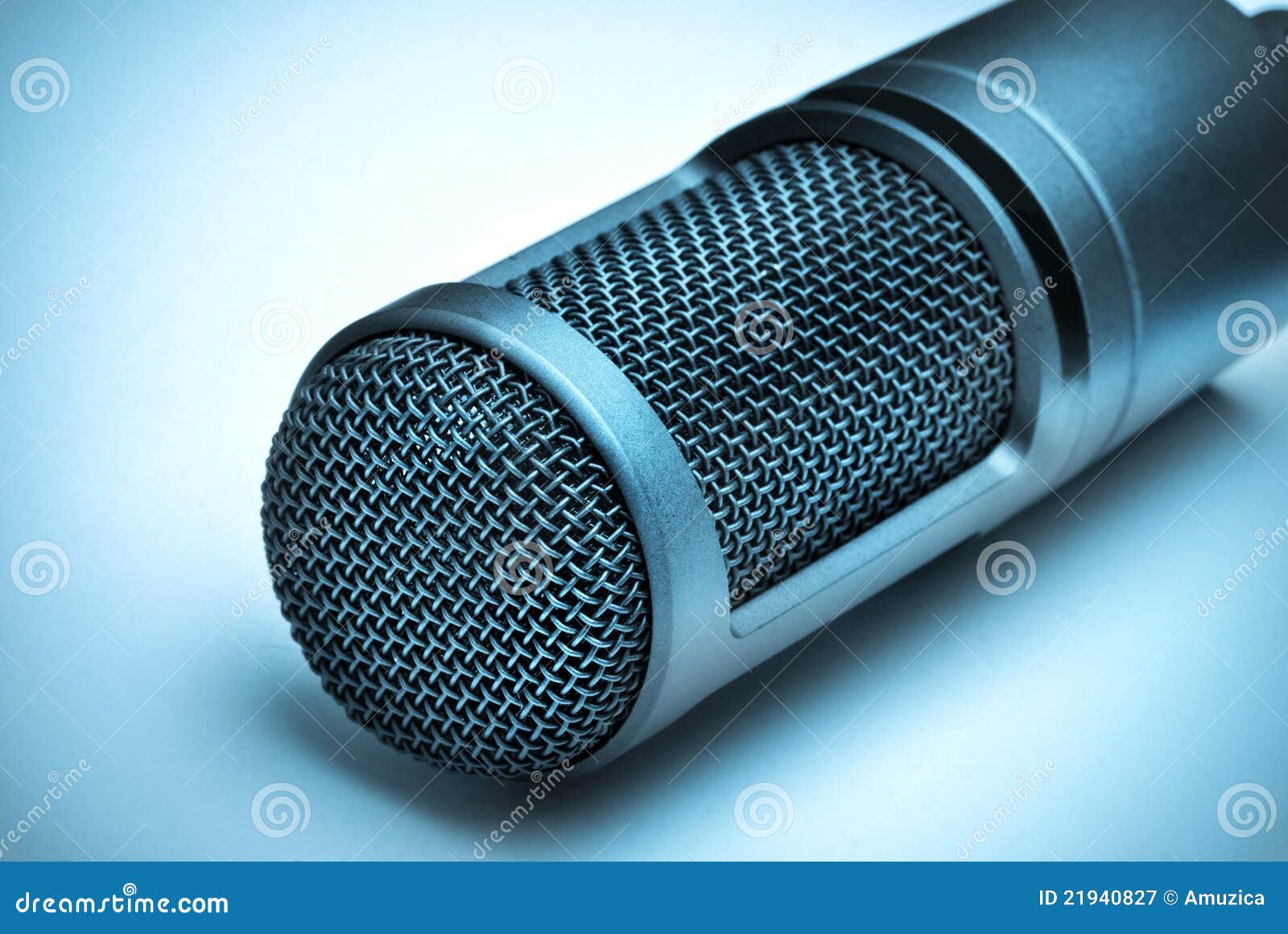 Microphone on Blue Background Stock Image - Image of high, closeup ...
