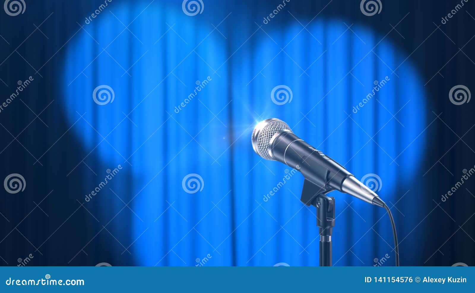 Microphone and a Blue Curtain with Spotlights, 3d Render Stock ...