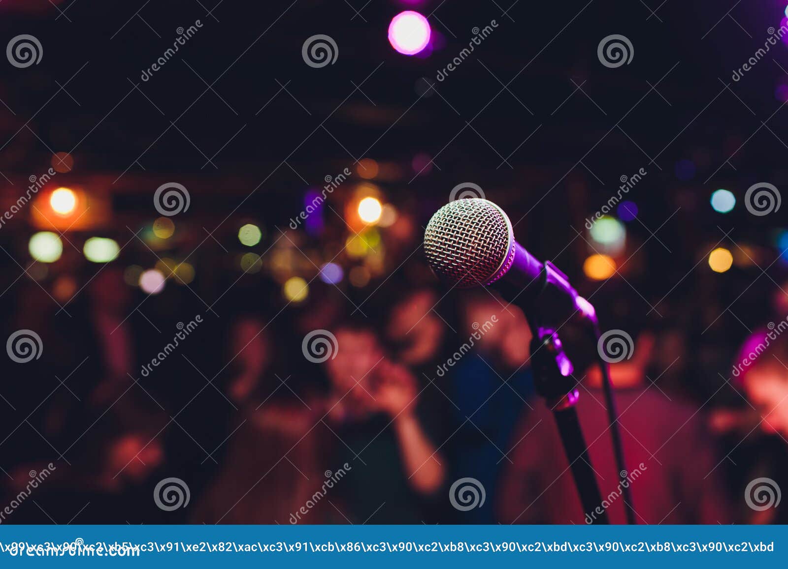 Microphone with Blurred Colorful Bright Light in Dark Night Background ...