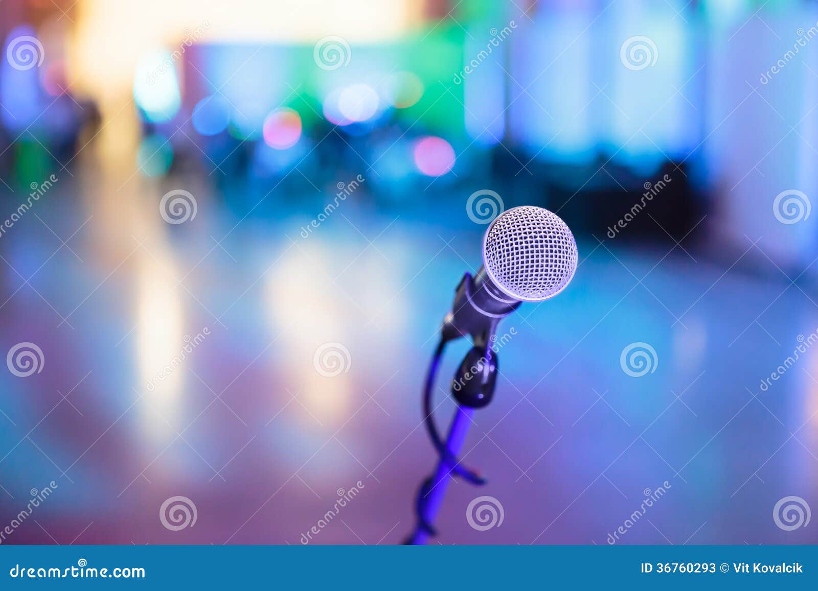 Microphone with Blurred Party Stage Stock Image - Image of master ...