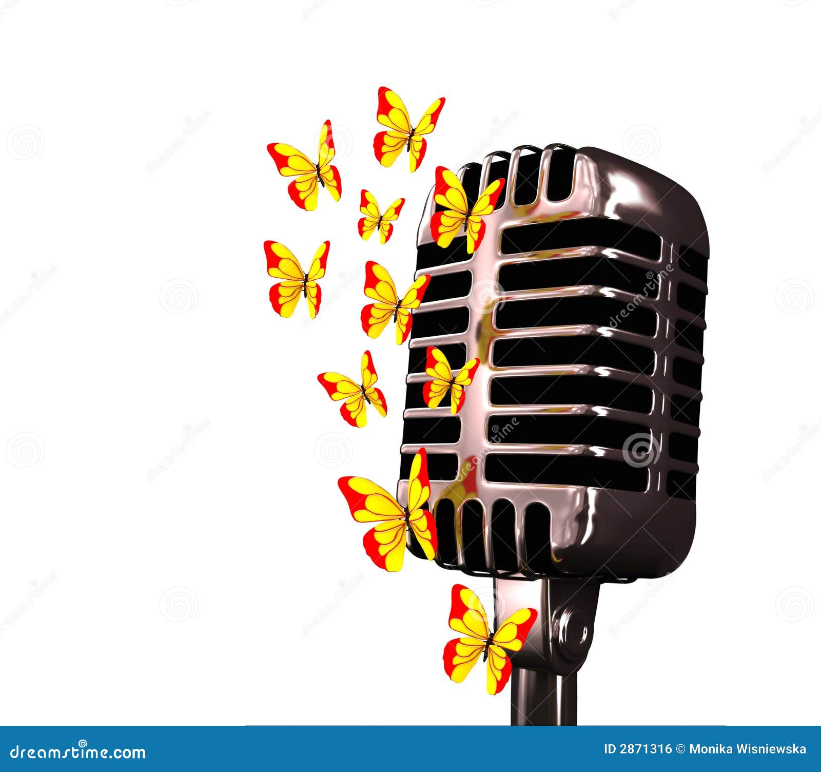 Microphone and Butterflies stock illustration. Illustration of yellow ...