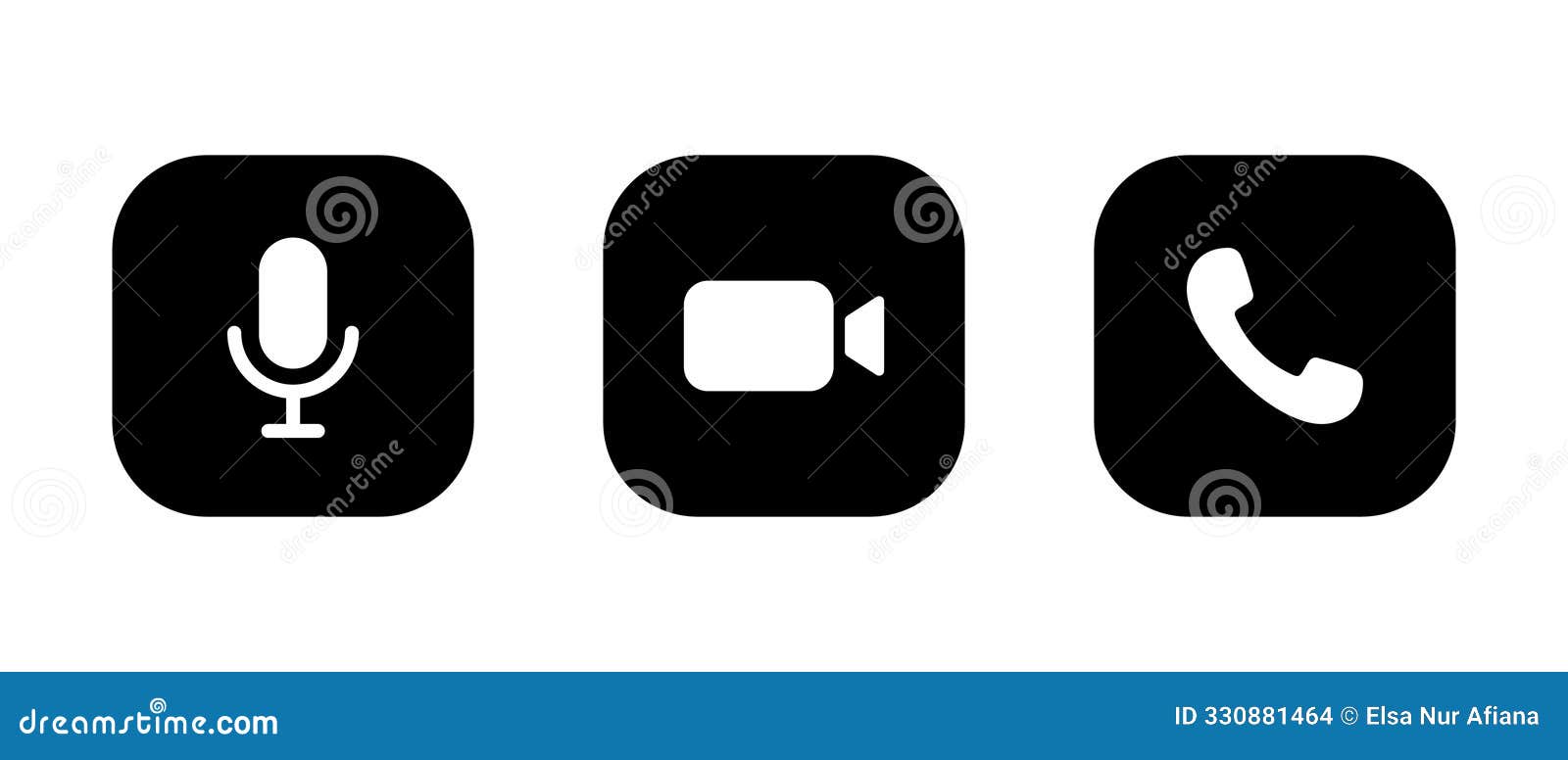 Microphone, Camera, and Call Handset Icon on Black Square Stock ...