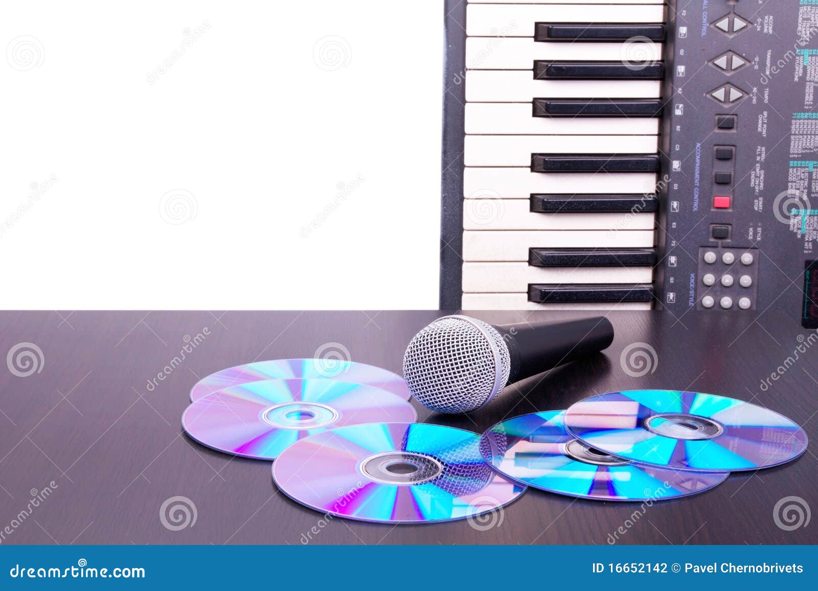 Microphone,cd Discs and Electronic Keyboard Stock Photo - Image of ...
