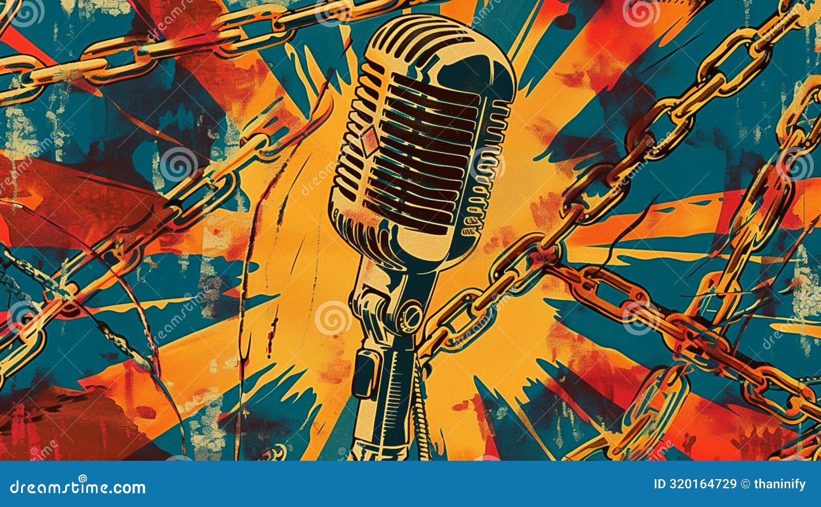 Microphone and Chains on a Colorful Background Stock Illustration ...