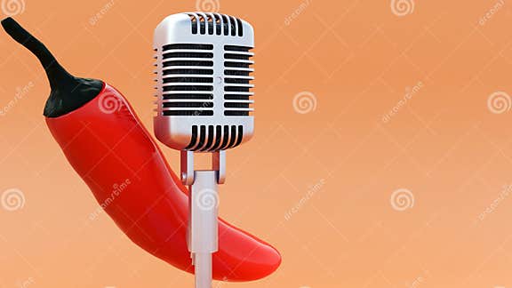 A Microphone and Chili Peppers Symbolizes a Hot Topic. Stock ...