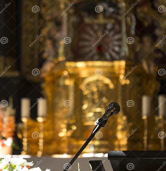 Microphone in church stock image. Image of pray, audio - 79054423