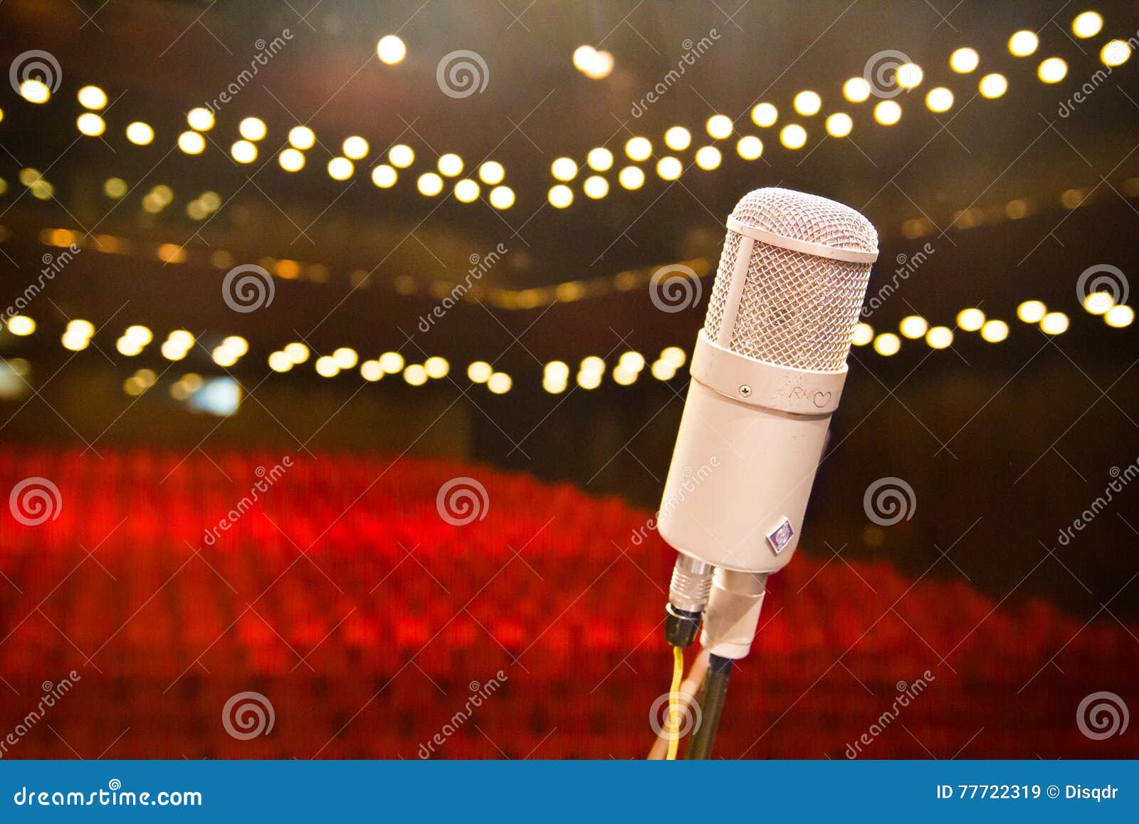 Microphone Close Up in Concert Hall Stock Image - Image of hall, copy ...