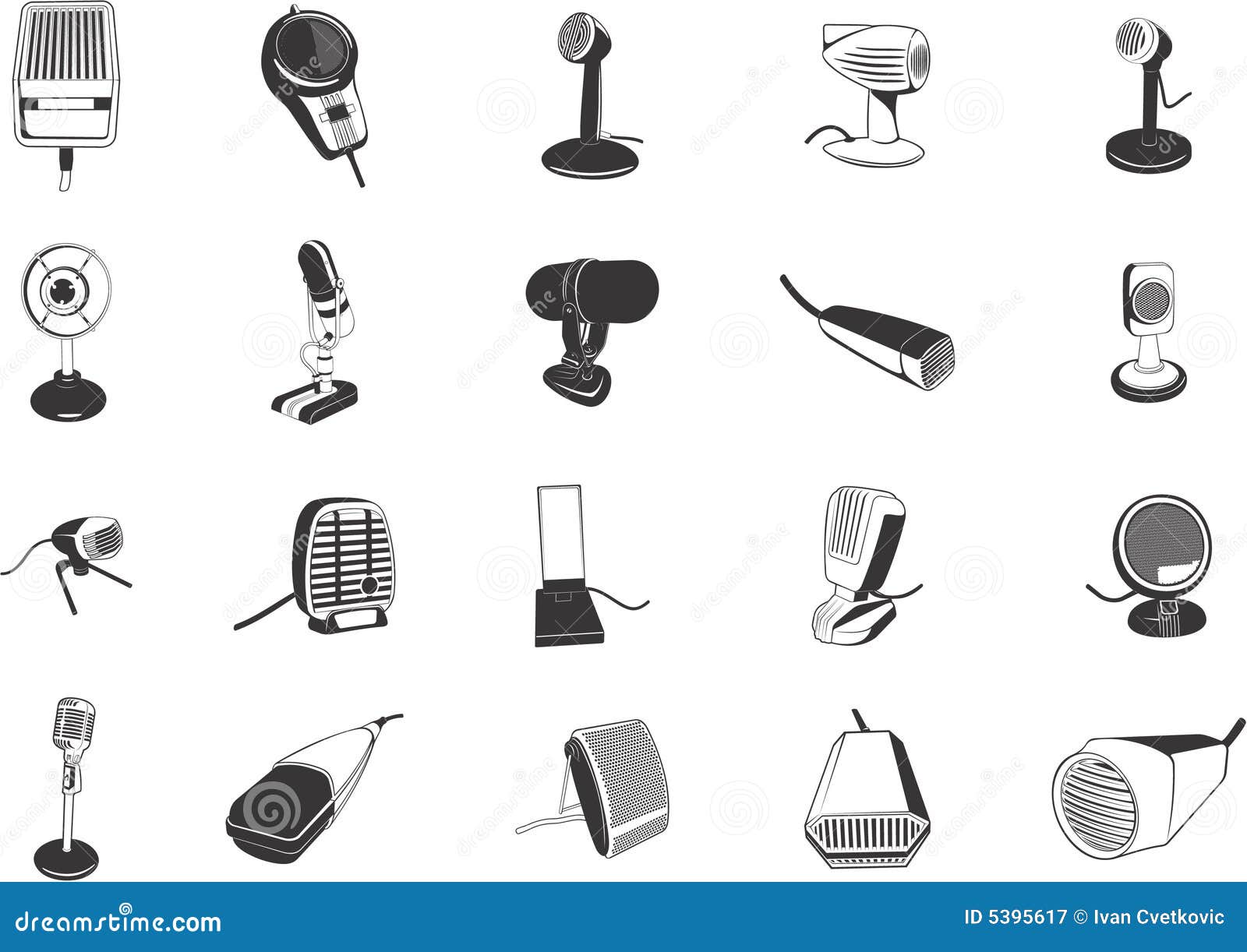 Microphone Collection stock vector. Illustration of retro - 5395617